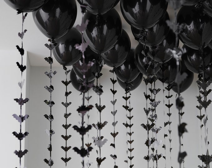 30 Black Balloons With Bat Balloon Tails, Halloween Balloons Celling ...