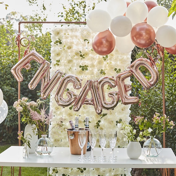 Rose Gold Engagement Balloons Engaged Balloon Banner Engaged - Etsy