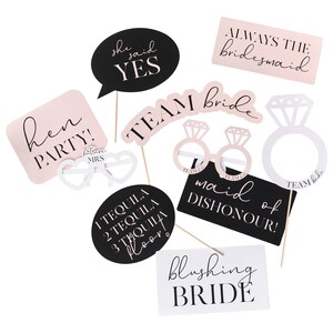 Pink, Black and White Hen Party Photo Booth Props, Team Bride Selfie ...