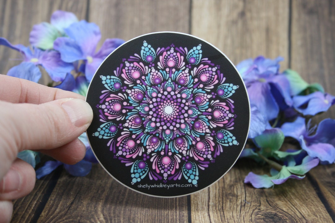 Dot Mandala Sticker | 3x3" | Hand-painted Design | Pink, Blue, Purple ...
