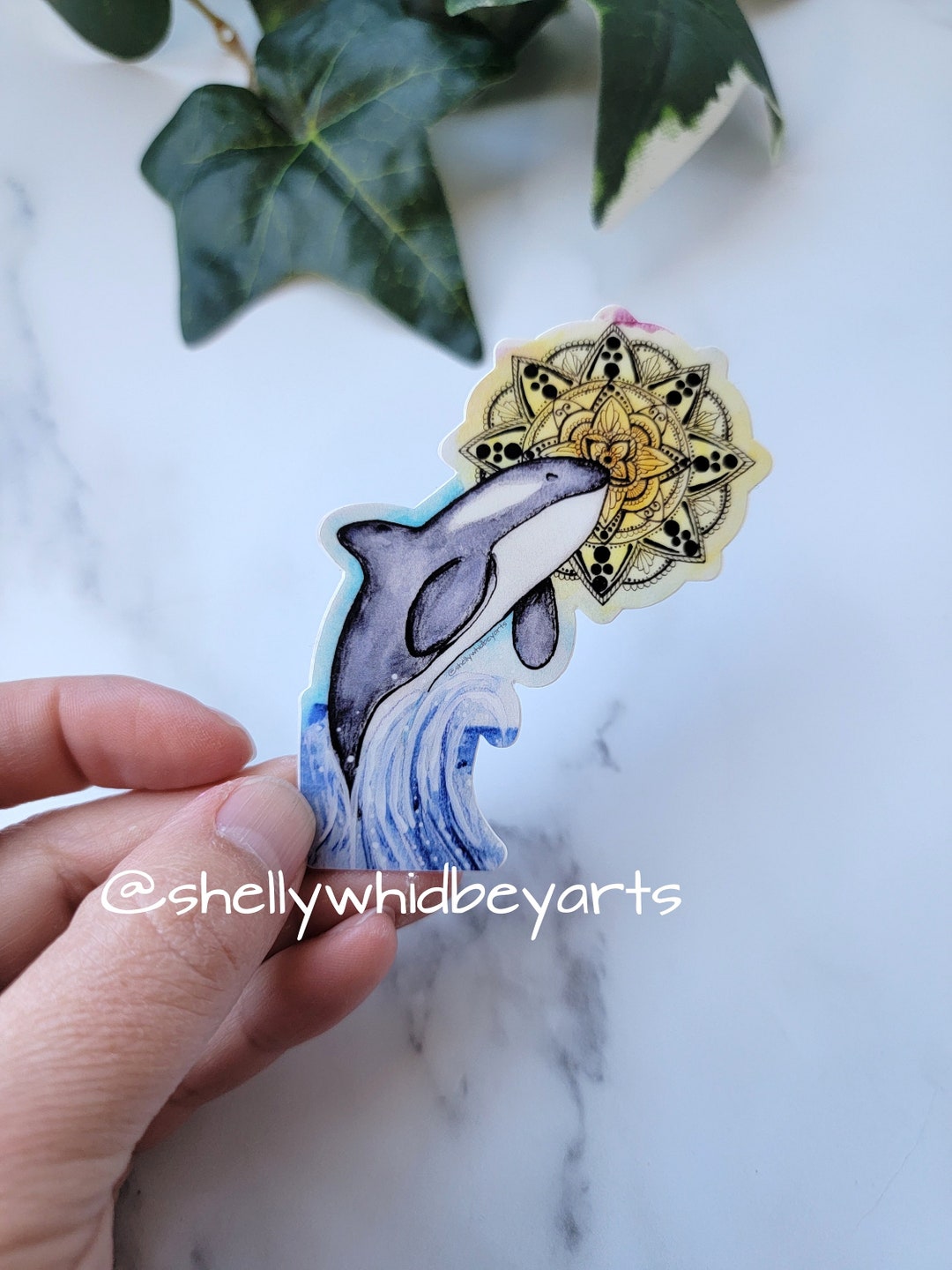 Orca Breaching Sun Mandala Sticker | 3" X 2.5" | Hand-painted ...