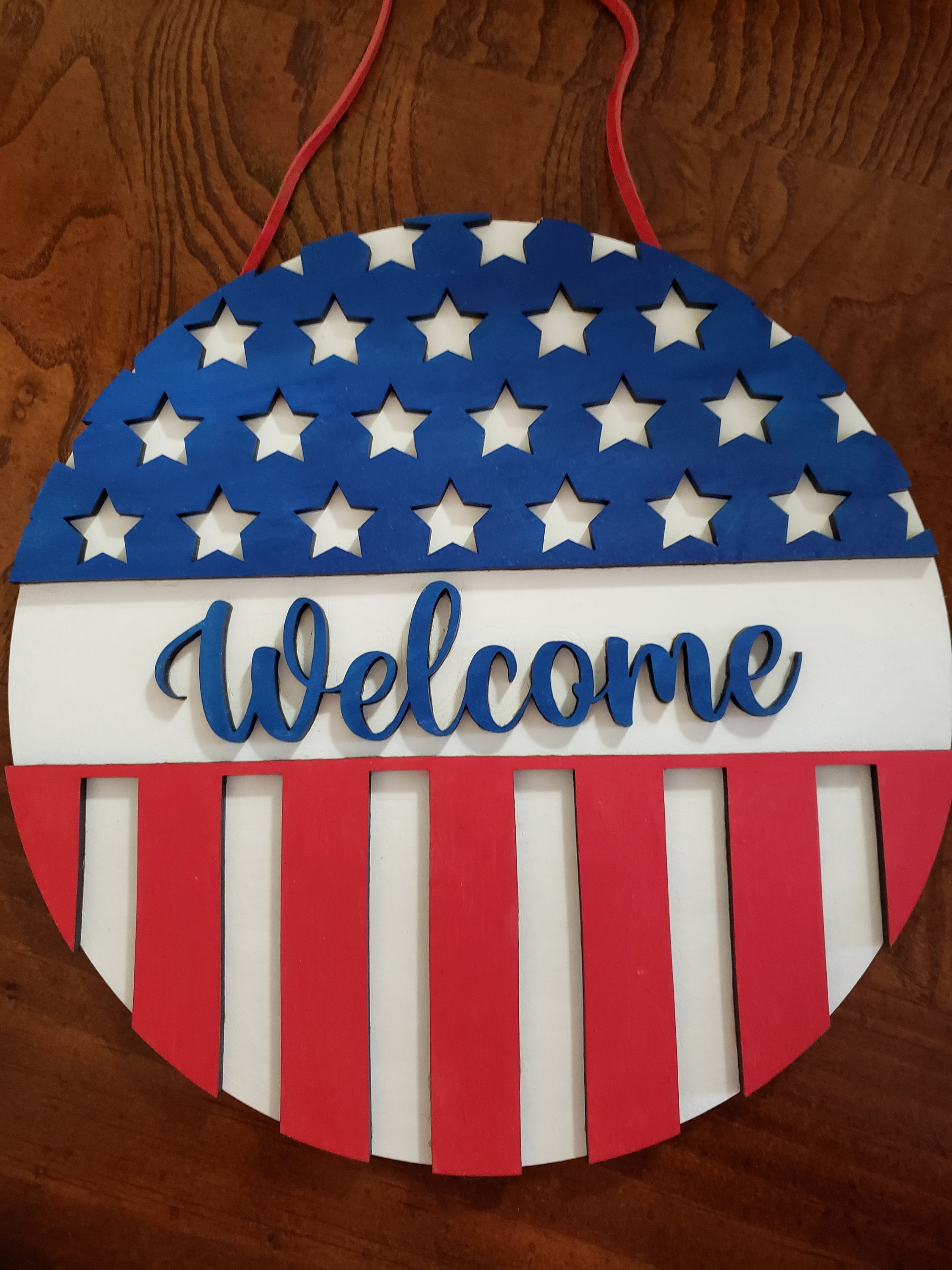 USA Flag Welcome Door Sign - Etsy