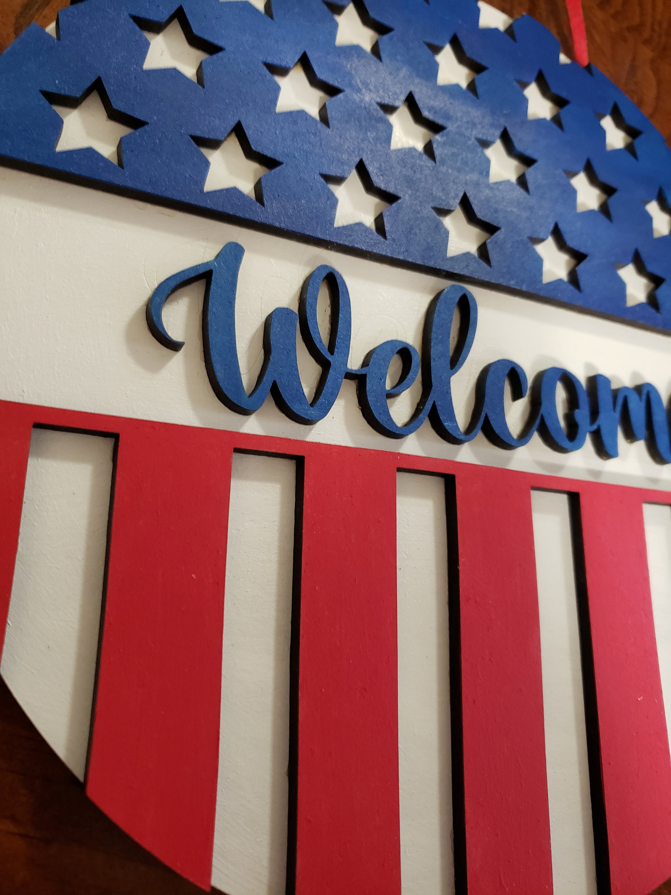 USA Flag Welcome Door Sign - Etsy