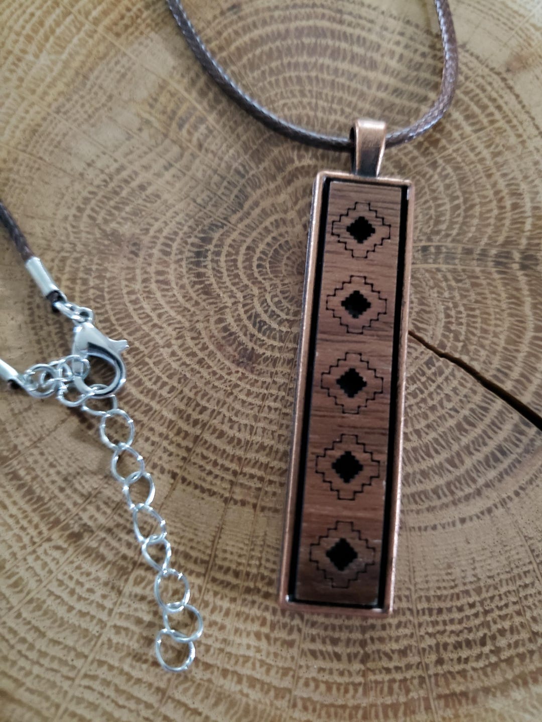 Walnut Wood Aztec Design Inlayed Rectangle Pendant - Etsy