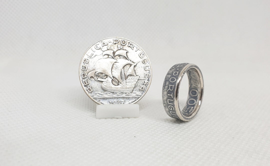 5 Escudos Coin Ring From Portugal in Silver coin Ring - Etsy