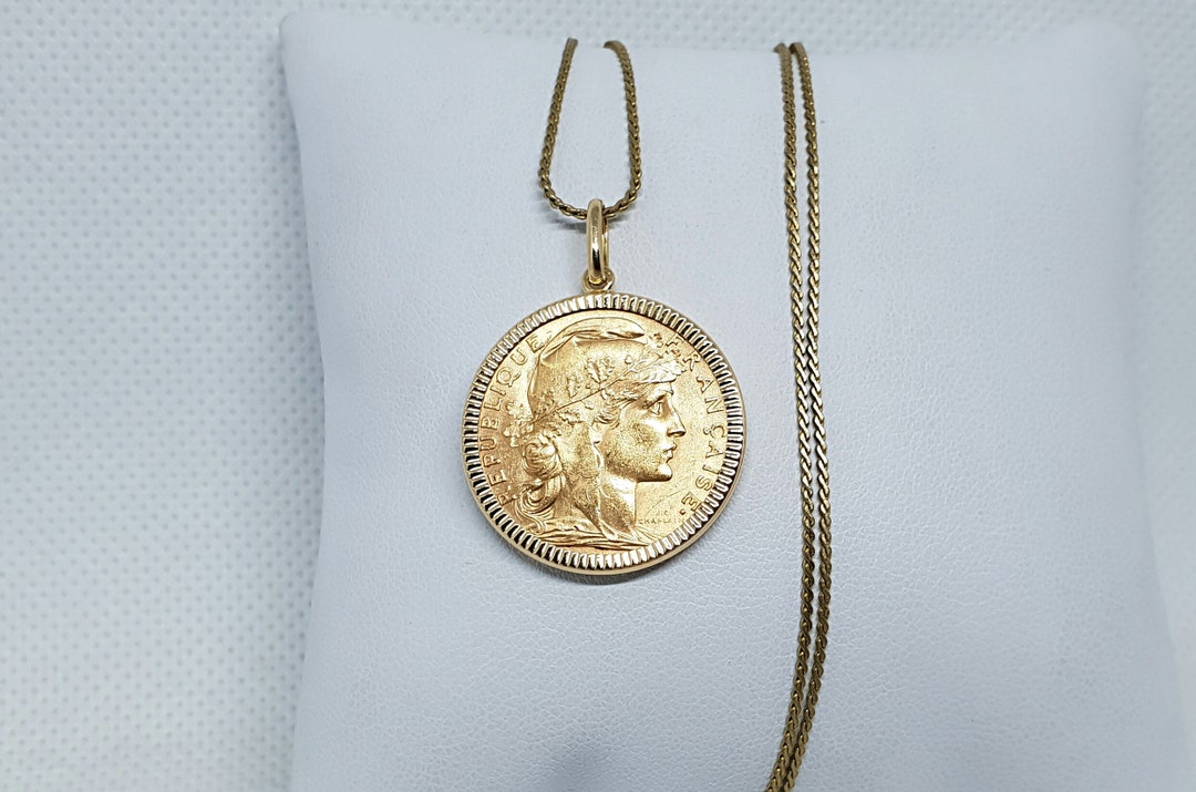 20 Franc Coin Pendant rooster Stoned Edge in Gold - Etsy