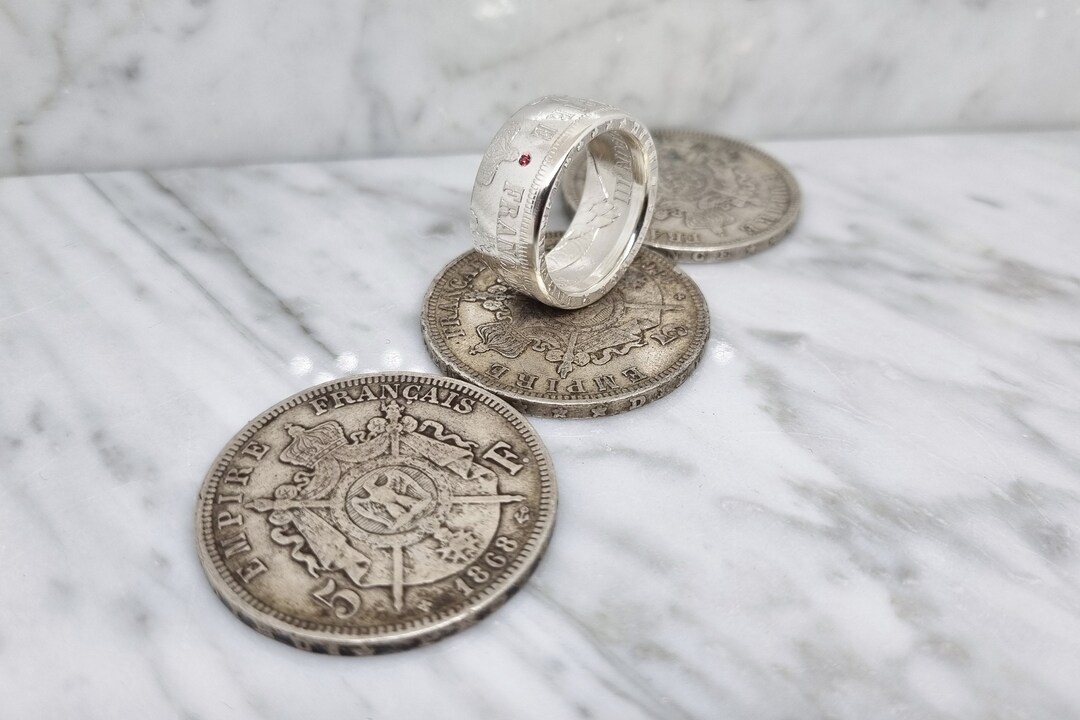 5 Franc Napoleon III Coin Ring in Silver Set With a Ruby corner Ring - Etsy