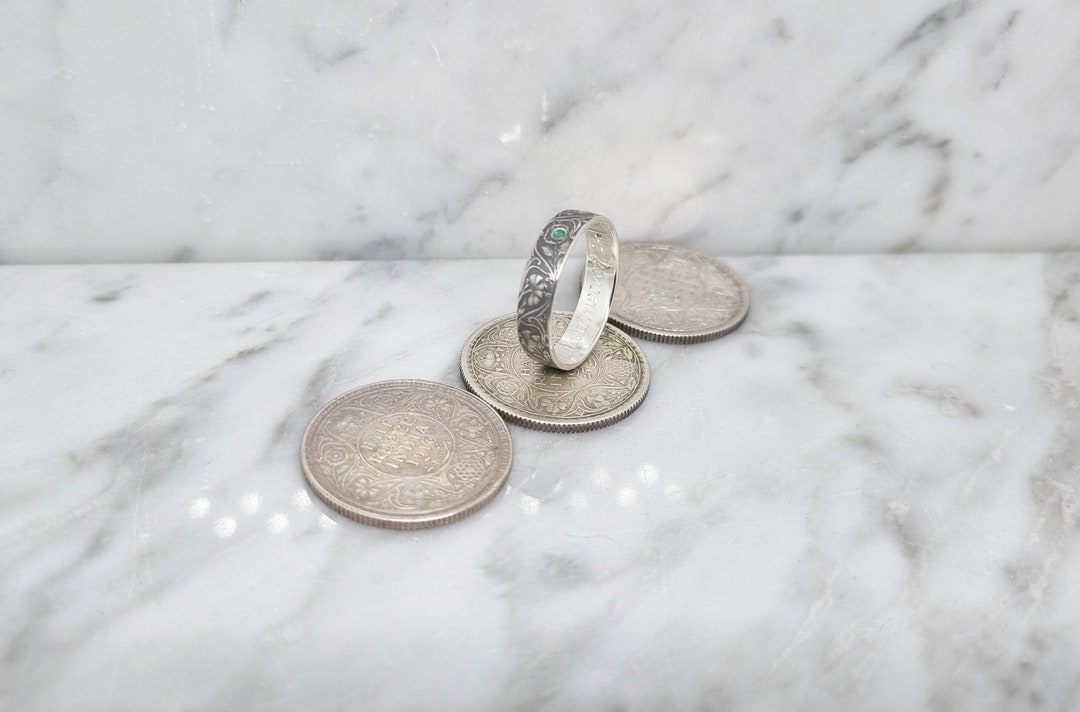 Indian Half Rupee Coin Ring in Silver Wedding Ring Style Set With Three ...