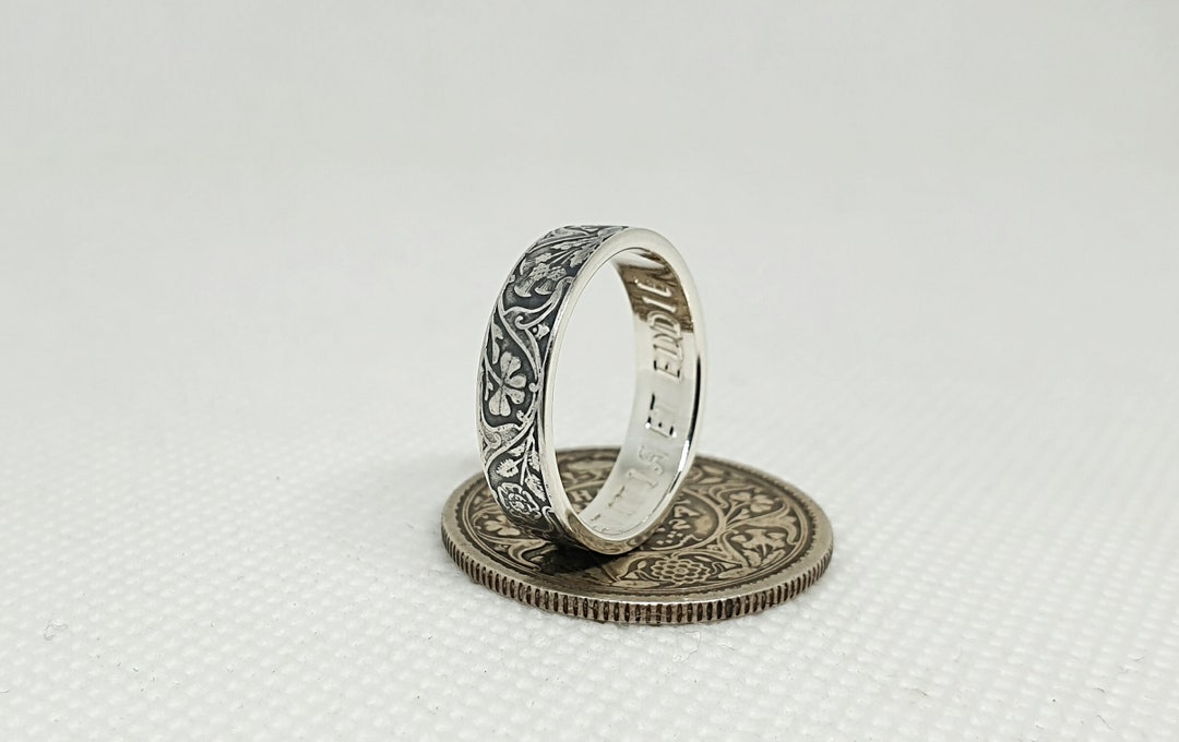 Indian Half Rupee Coin Ring in Silver Wedding Ring Style With Engraving ...