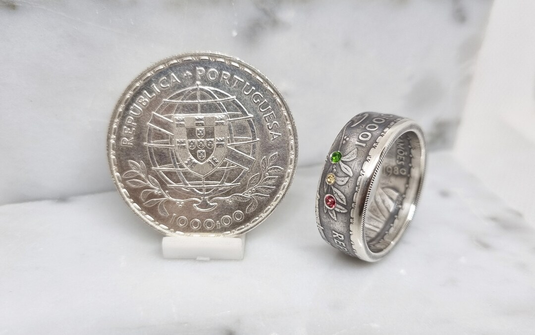 Ring Coin 1000 Escudos Louis De Camoes of Portugal in Silver Set With a ...