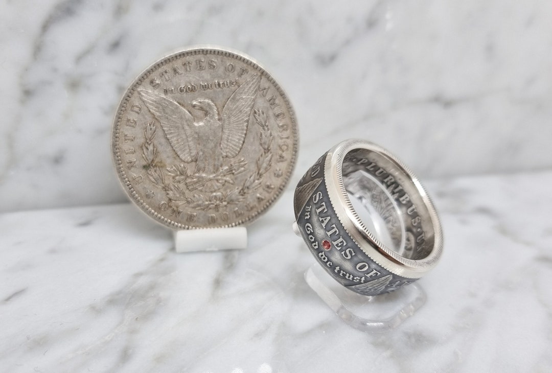 United States 1 Dollar Morgan Coin Ring in Silver Set With a Ruby (coin ...