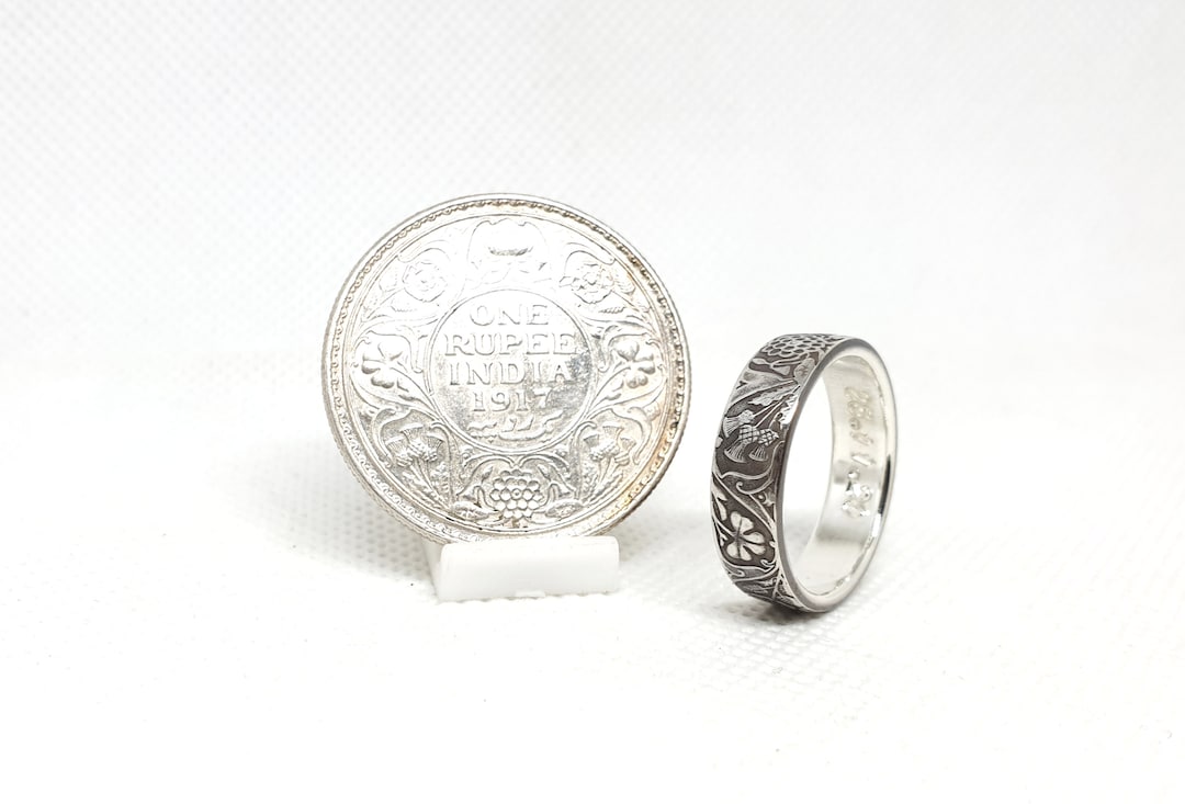 Indian 1 Rupee Coin Ring in Silver Alliance Style With Engraving corner ...