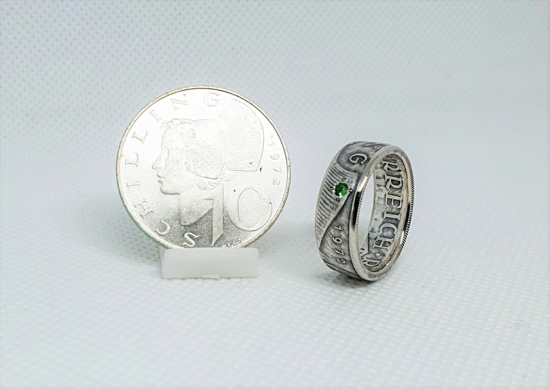 Austrian 10 Shillings Silver Coin Ring Set With a Tsavorite corner Ring ...