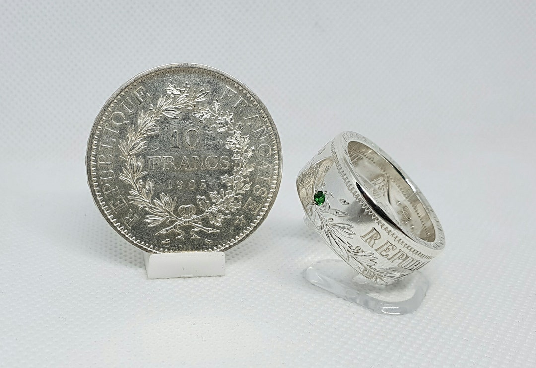 10 Francs Hercules Coin Ring in Silver Set With a Tsavorite - Etsy