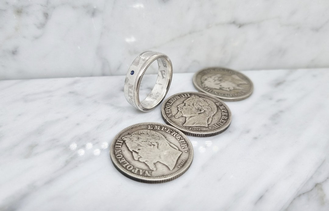 2 Francs Napoleon III Coin Ring, Visible in Silver and Set With a ...