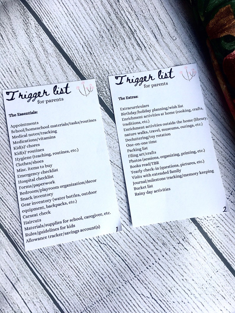 Trigger List for Parents Planning Prompt Printable - Etsy