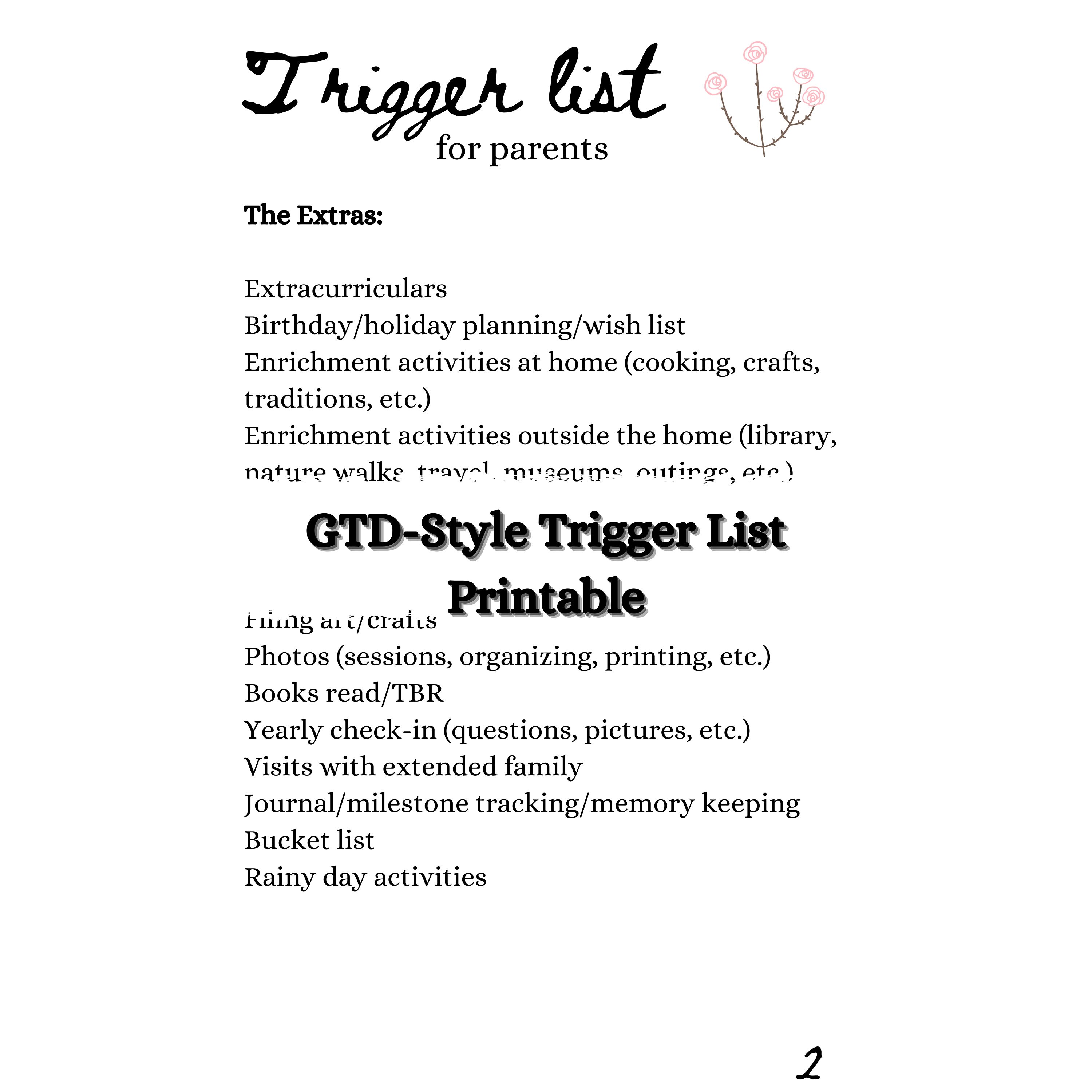 Trigger List for Parents Planning Prompt Printable - Etsy