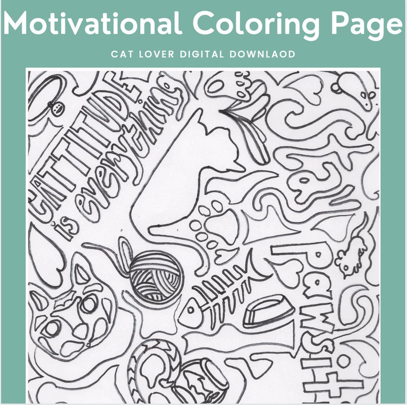 Adult Coloring Page, Kids Coloring Sheet, Cat Coloring Page ...