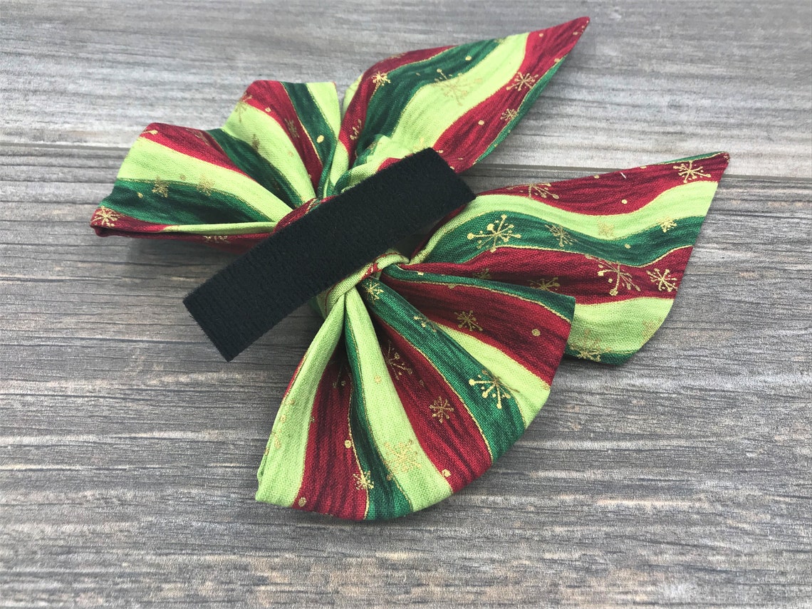 Christmas Dog Collar Bow-sailor Bow-red & Green Stripe With Snowflakes ...