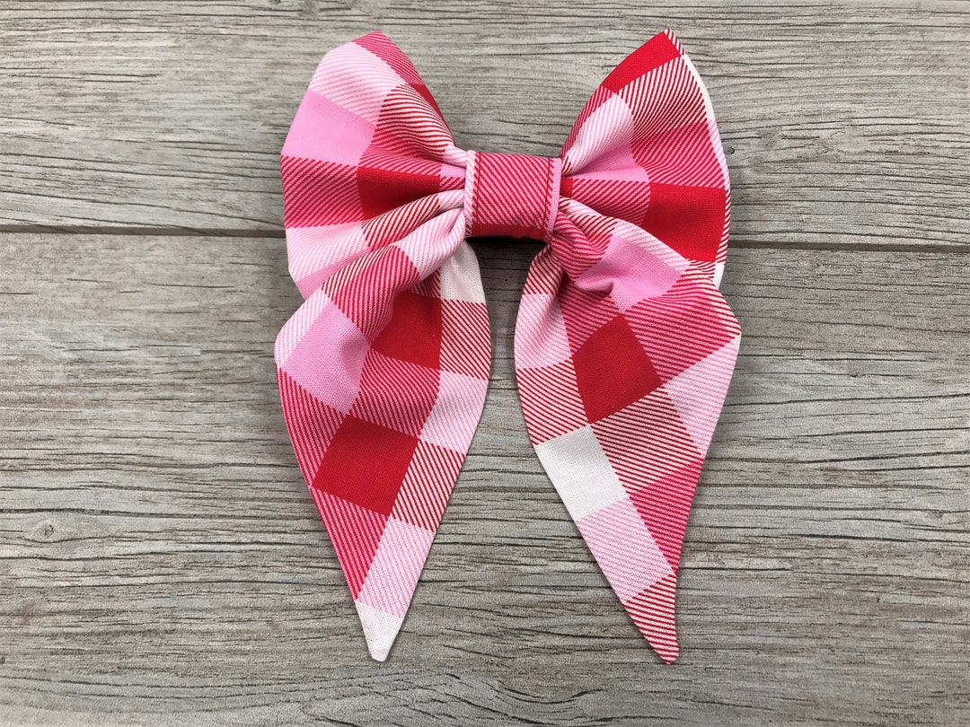Pink Plaid Dog Bow, Sailor Bow, Dog Bow, Girl Dog Bow, Holiday Dog Bow ...