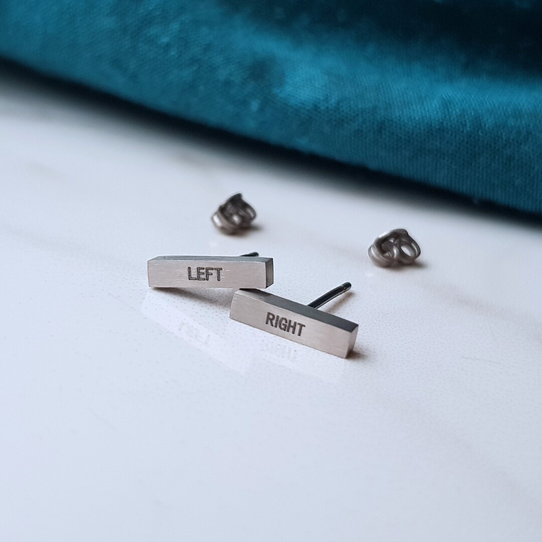 Personalised Bar Stud Earrings, Name or Phrase Engraved. Left, Right ...