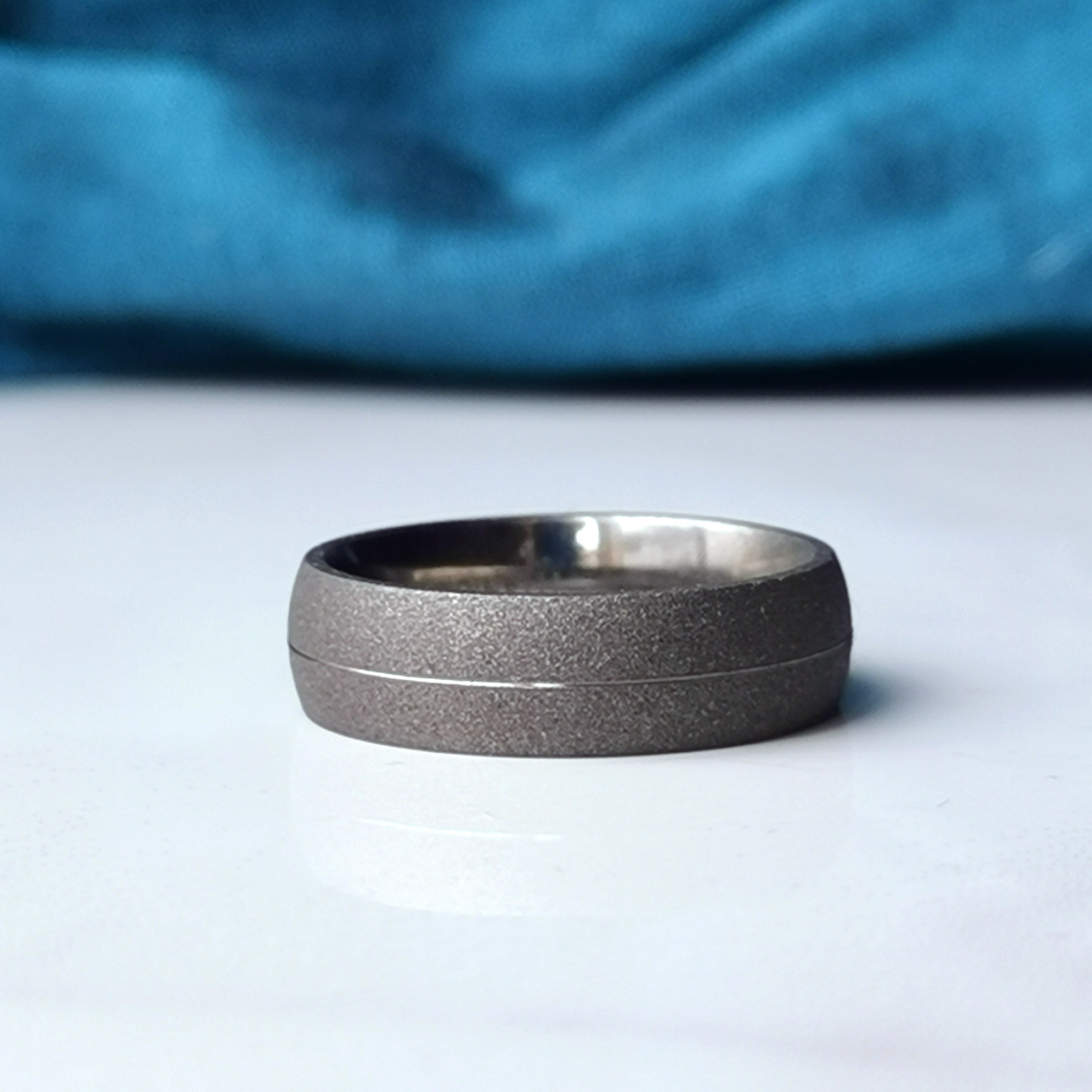 Textured Titanium Wedding Ring. Modern Single Line Mens Wedding Band ...