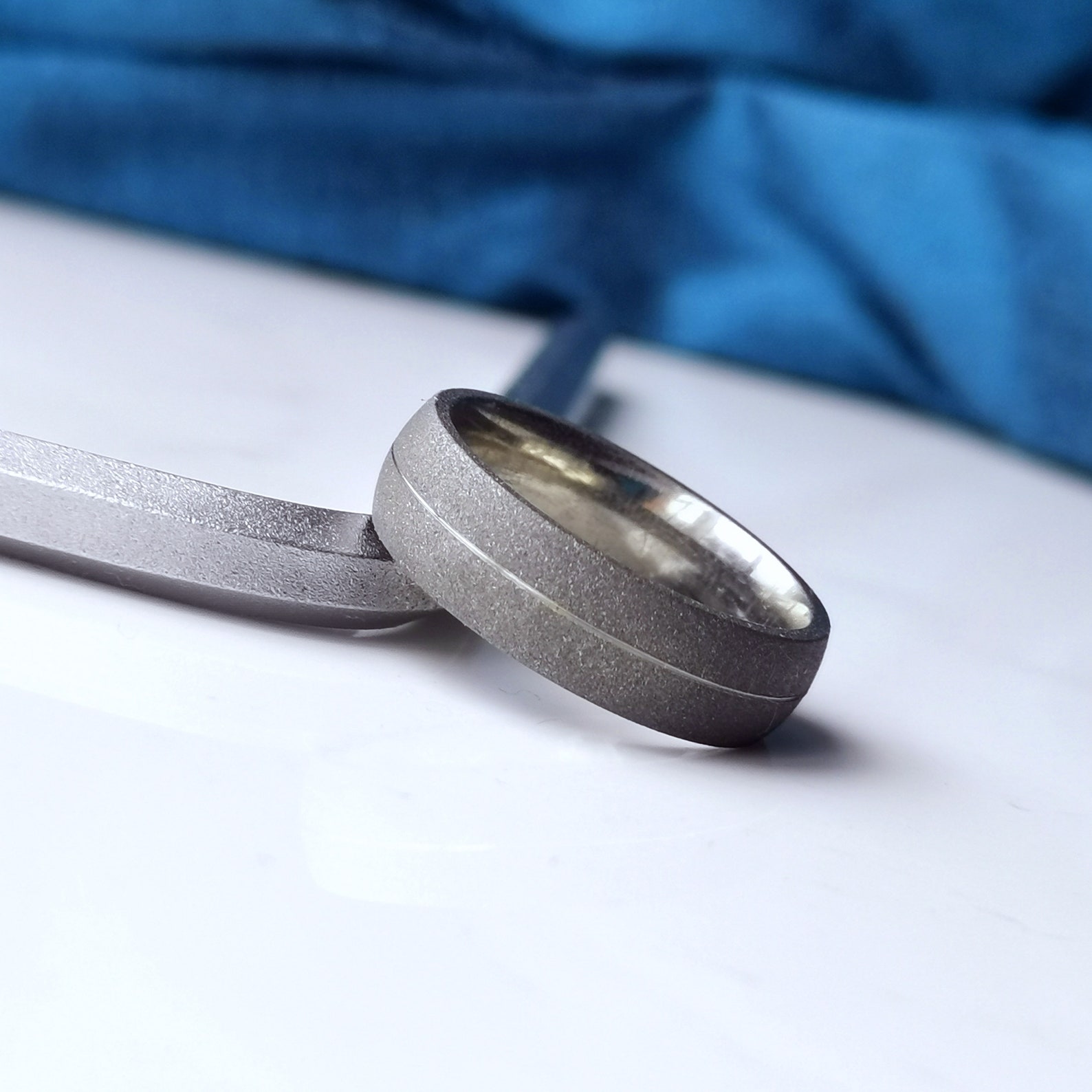 Textured Titanium Wedding Ring. Modern Single Line Mens Wedding Band ...