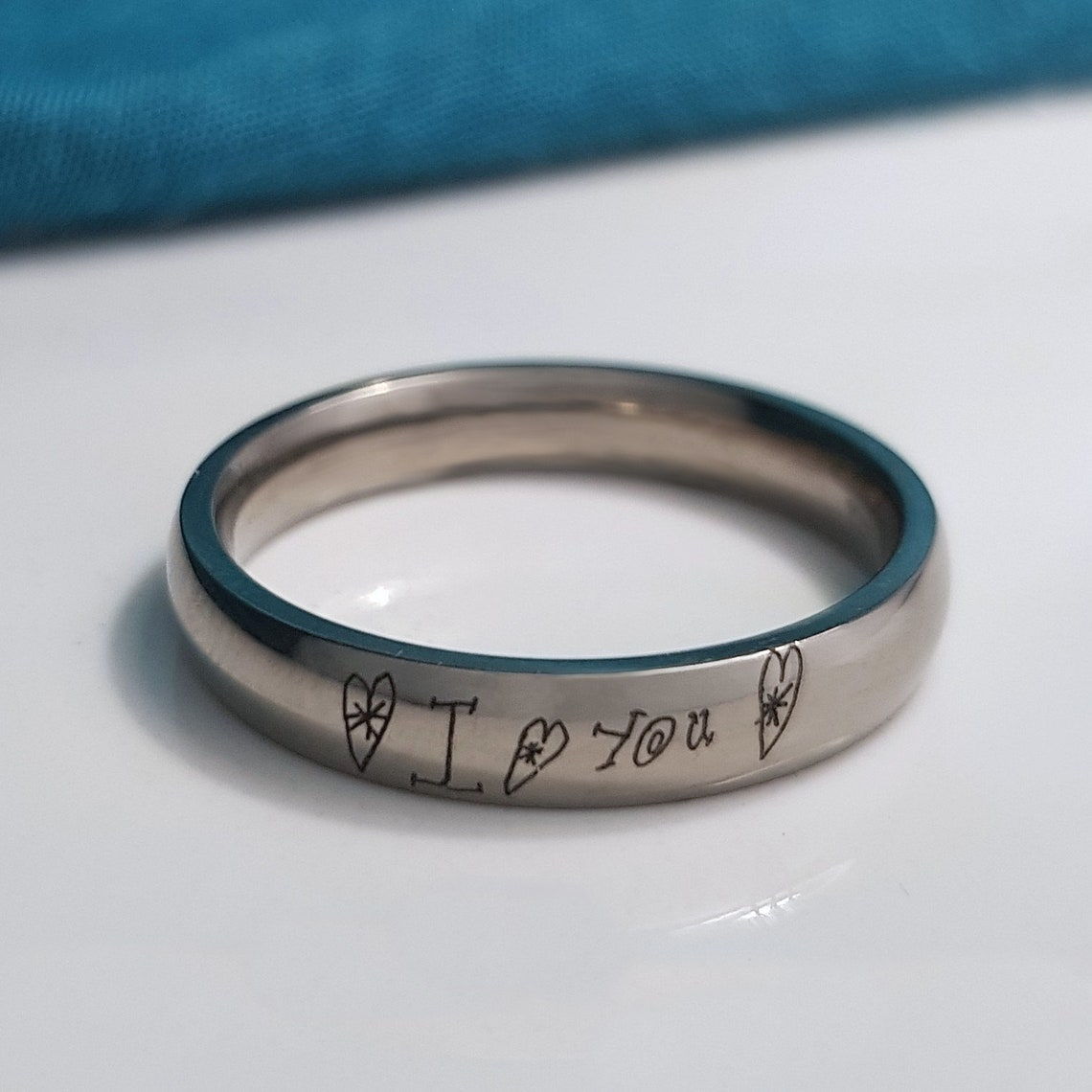 Titanium Ring Your Handwriting Personalised Written Text | Etsy UK