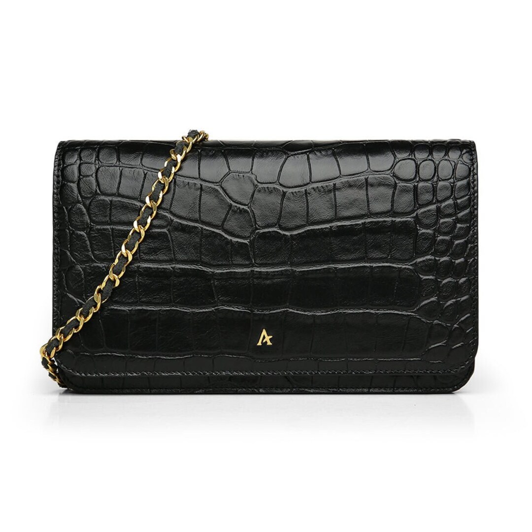 Leather Long Chain Handbag Croc Print | Evening Bag | Clutch | Slim ...