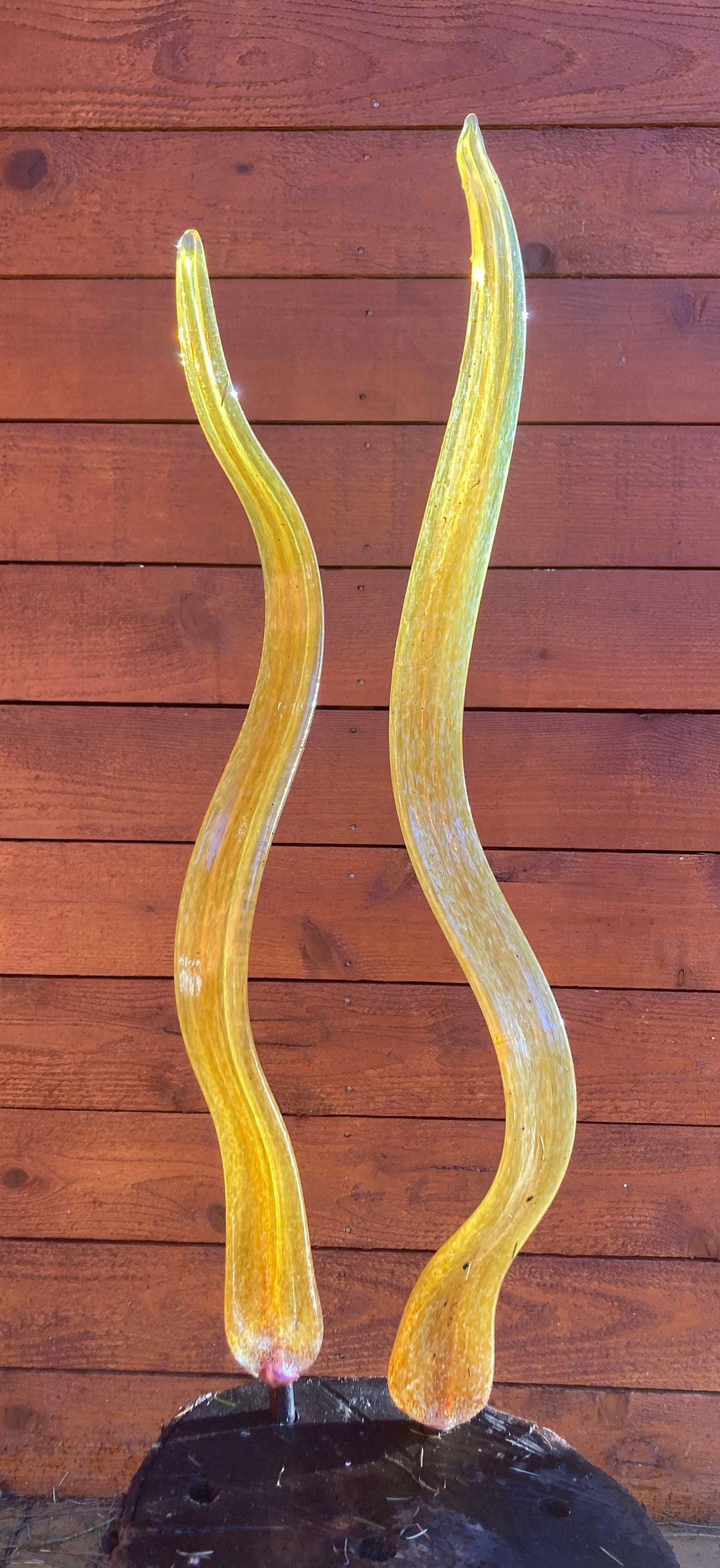 Handblown Glass Handmade Glass Garden Art Amber Glass Garden Leaves ...