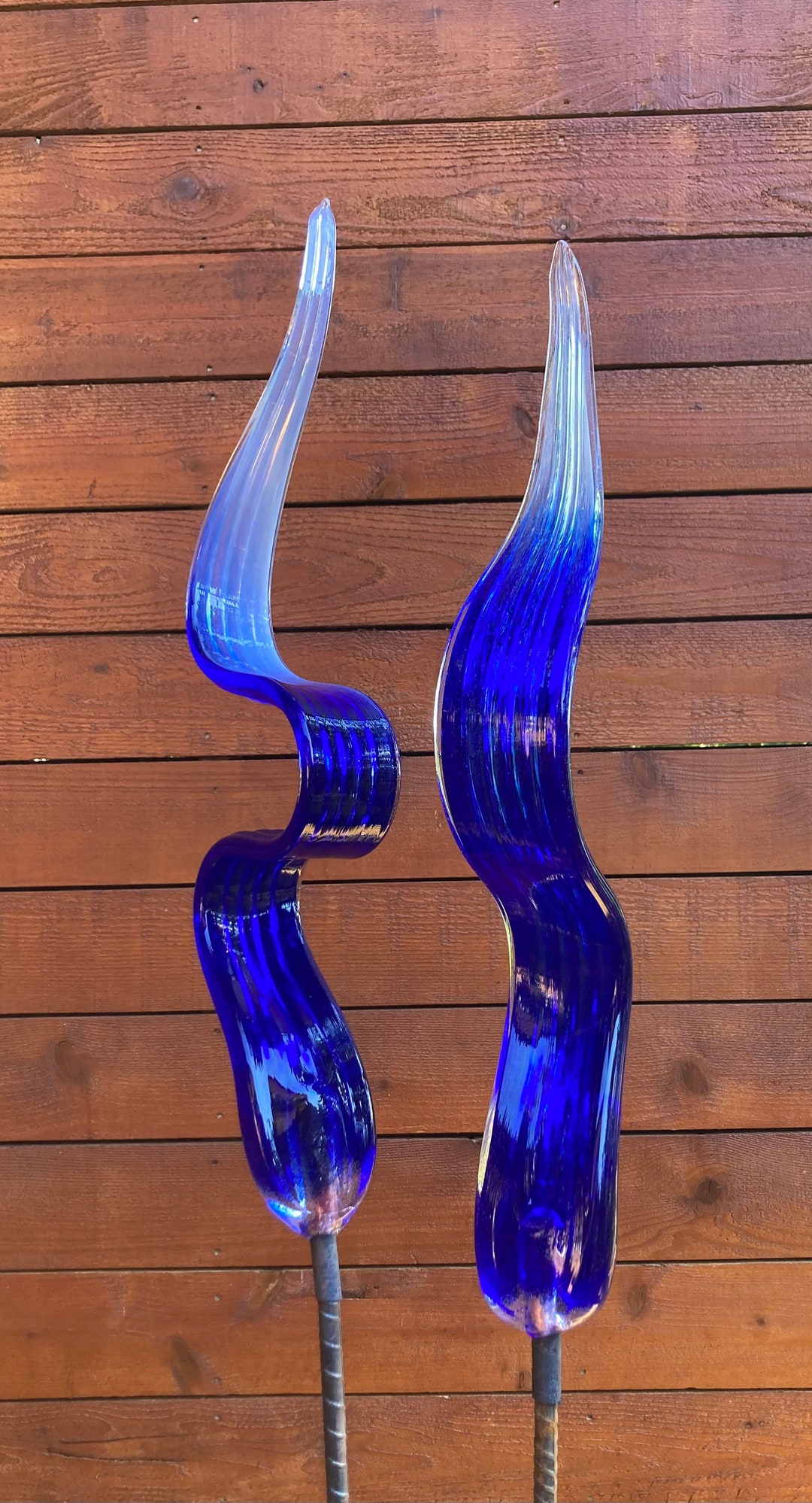 Handblown Blue Glass, Hand Made Yard Art. Glass Leaves - Etsy