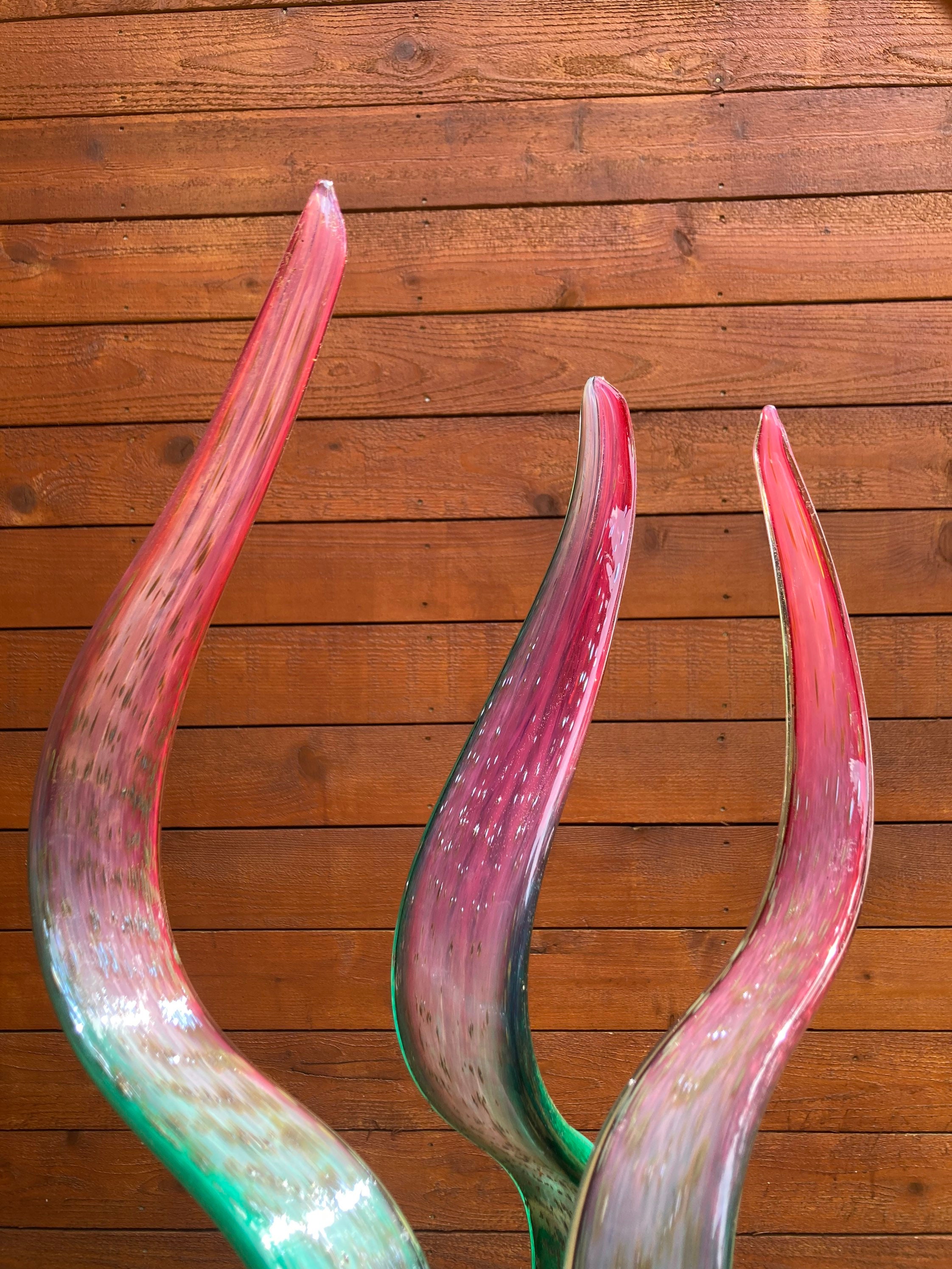 Handmade Glass, Handblown Glass, Garden Art Green Glass With Ruby Tip ...