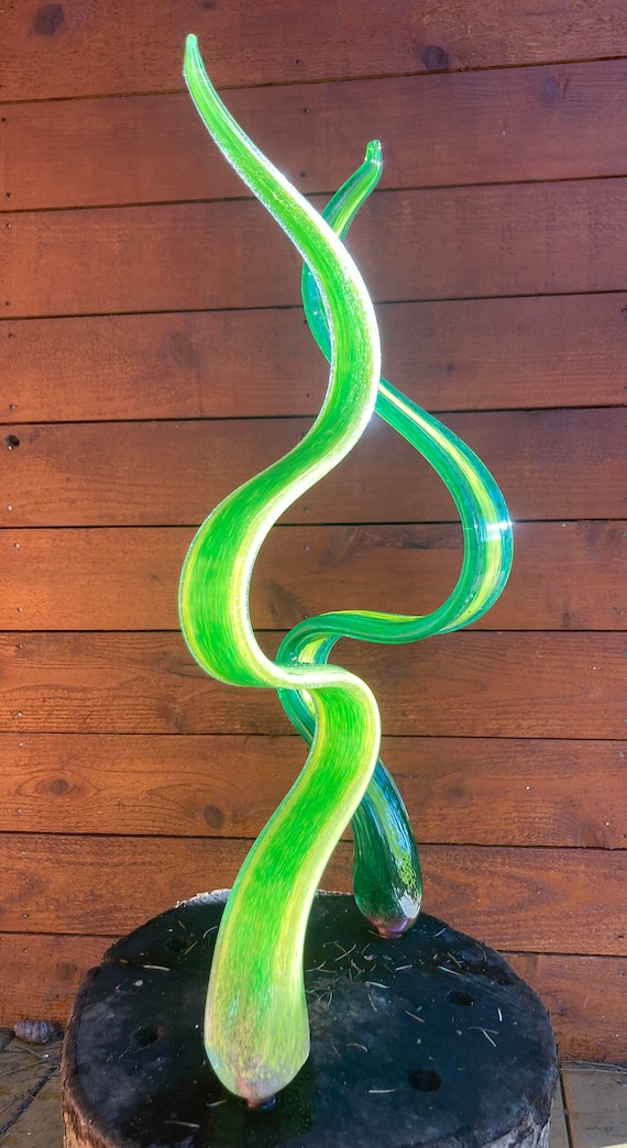 Handmade Garden Art Handblown Glass Forest Green Leaves - Etsy