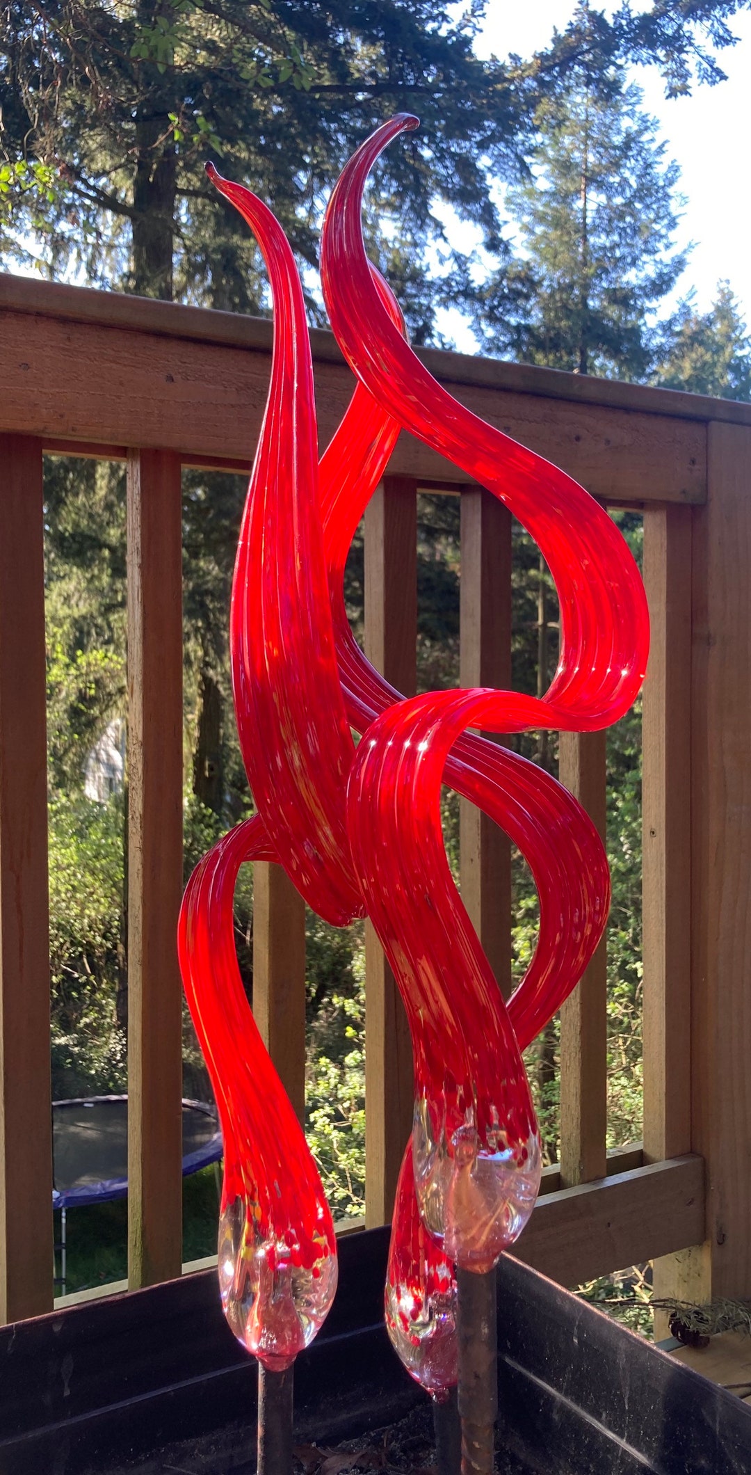 Handblown Glass Handmade Red Glass Trio With Yellow Stripe - Etsy