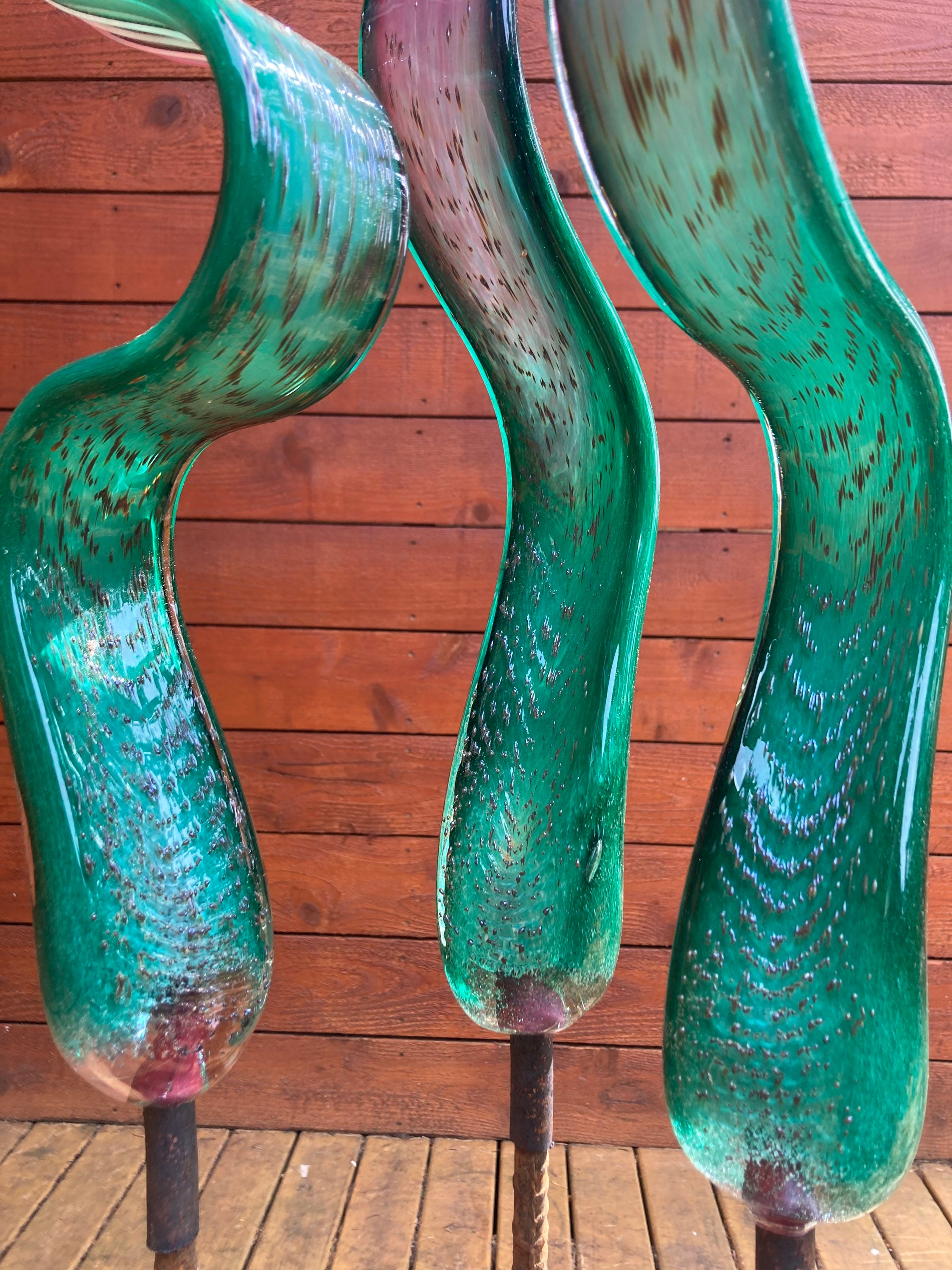 Handmade Glass, Handblown Glass, Garden Art Green Glass With Ruby Tip ...