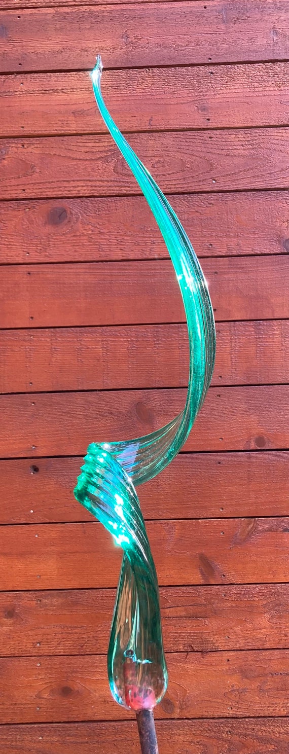 Hand Blown Glass Garden Leaf Art Handmade Teal Glass Leaf. - Etsy