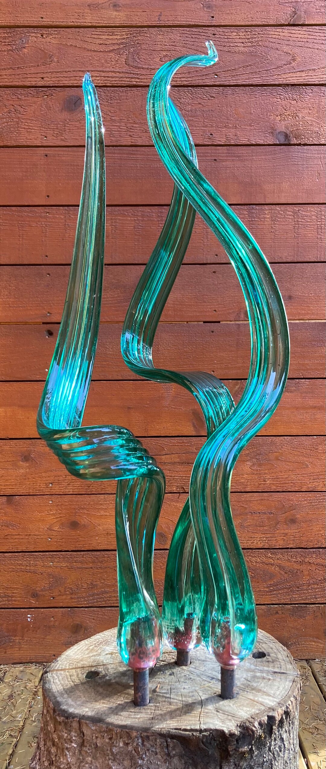 Handblown Glass Garden Art Handmade Glass Green Emerald Leaves - Etsy