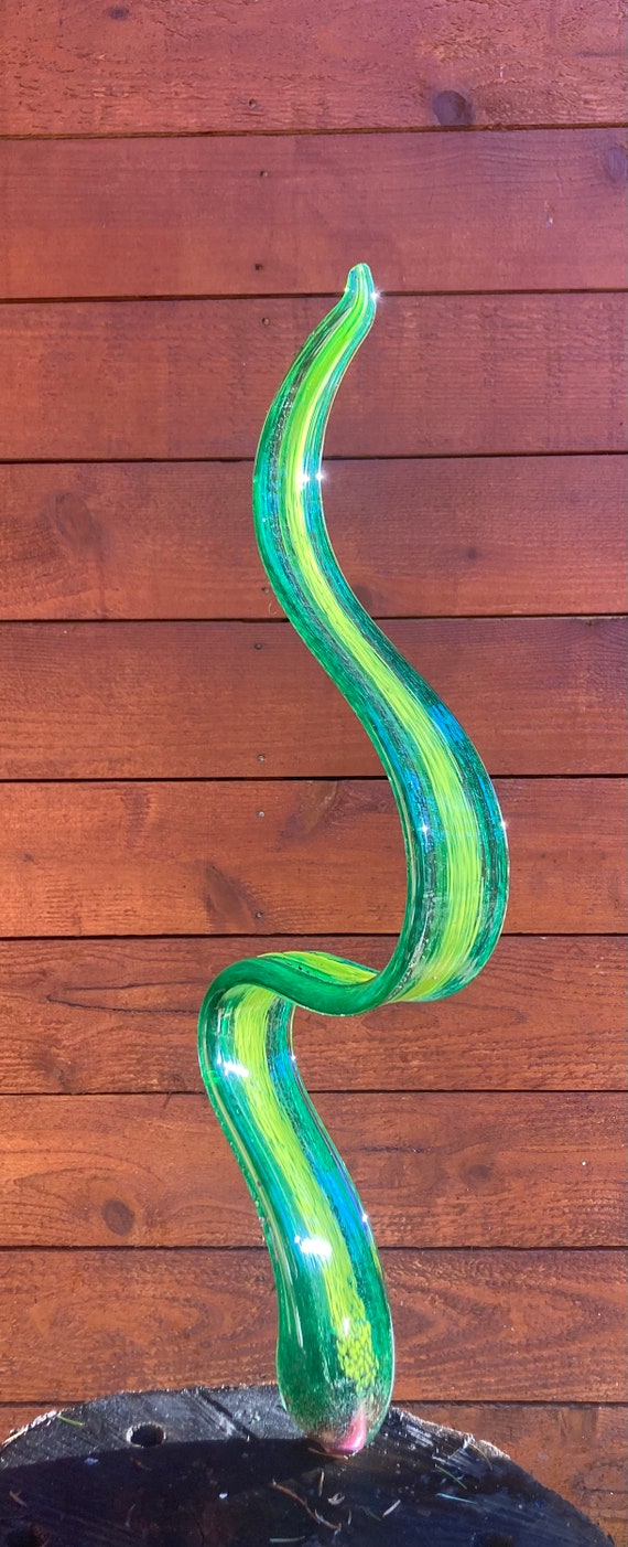 Hand Blown Glass Garden Leaf Handmade Green Glass Garden Art | Etsy