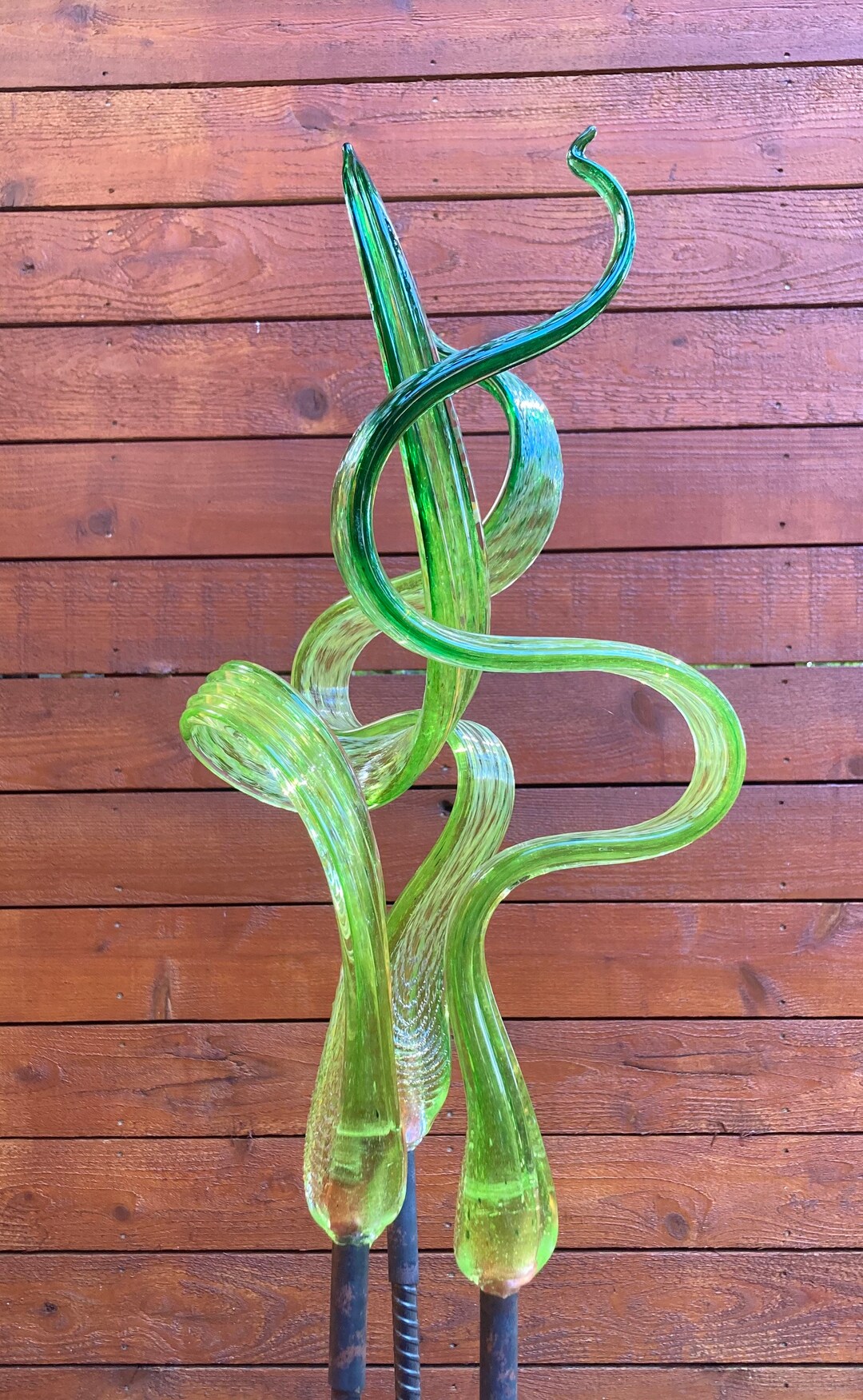 Handmade Green Glass Garden Leaves Spires. Handblown Yard Art . - Etsy