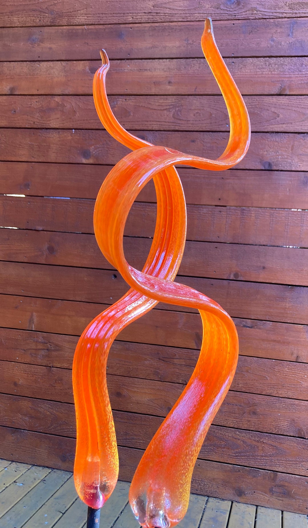 Orange Glass Garden Leaves Spires, Pair - Etsy