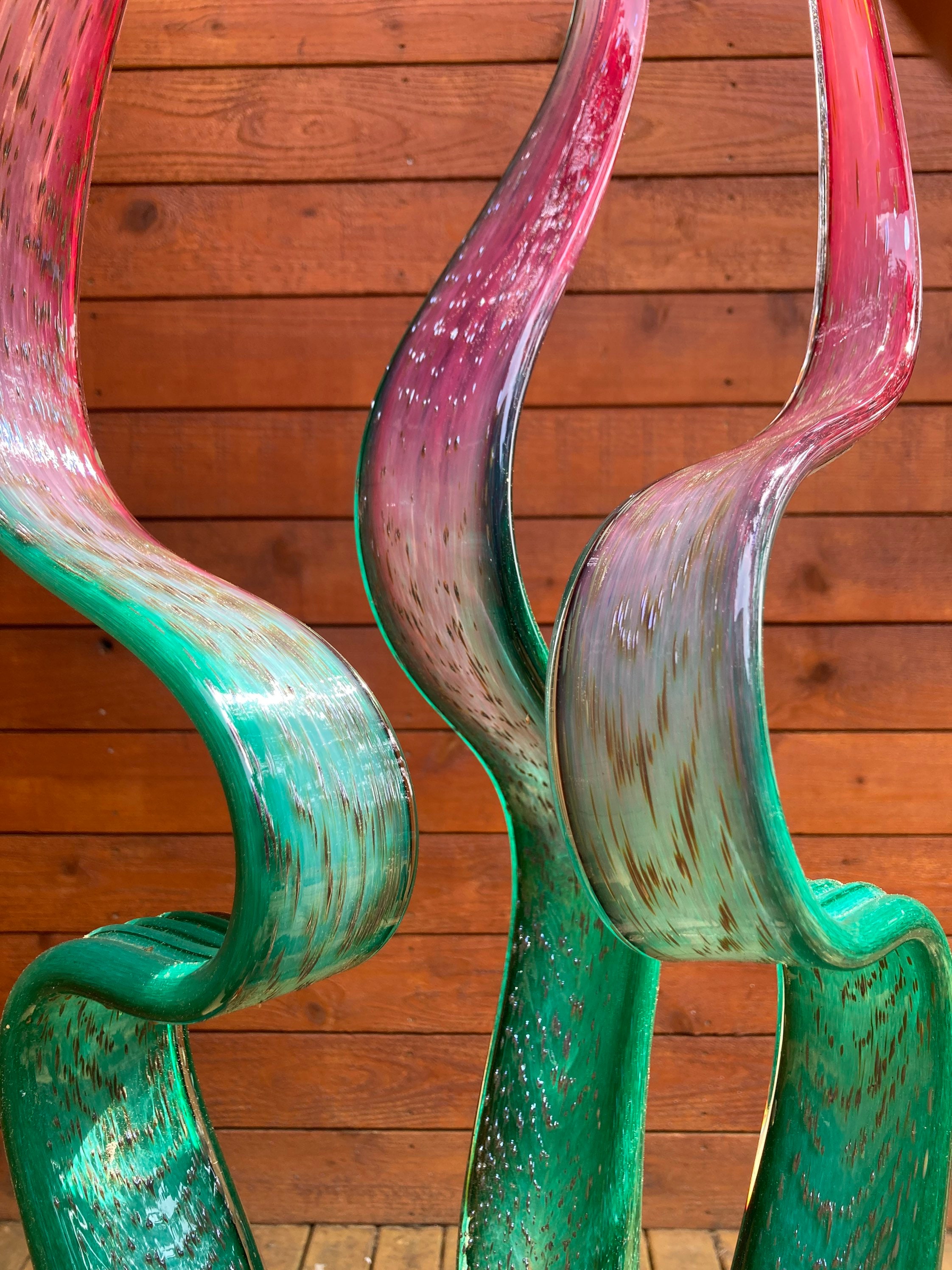 Handmade Glass, Handblown Glass, Garden Art Green Glass With Ruby Tip ...