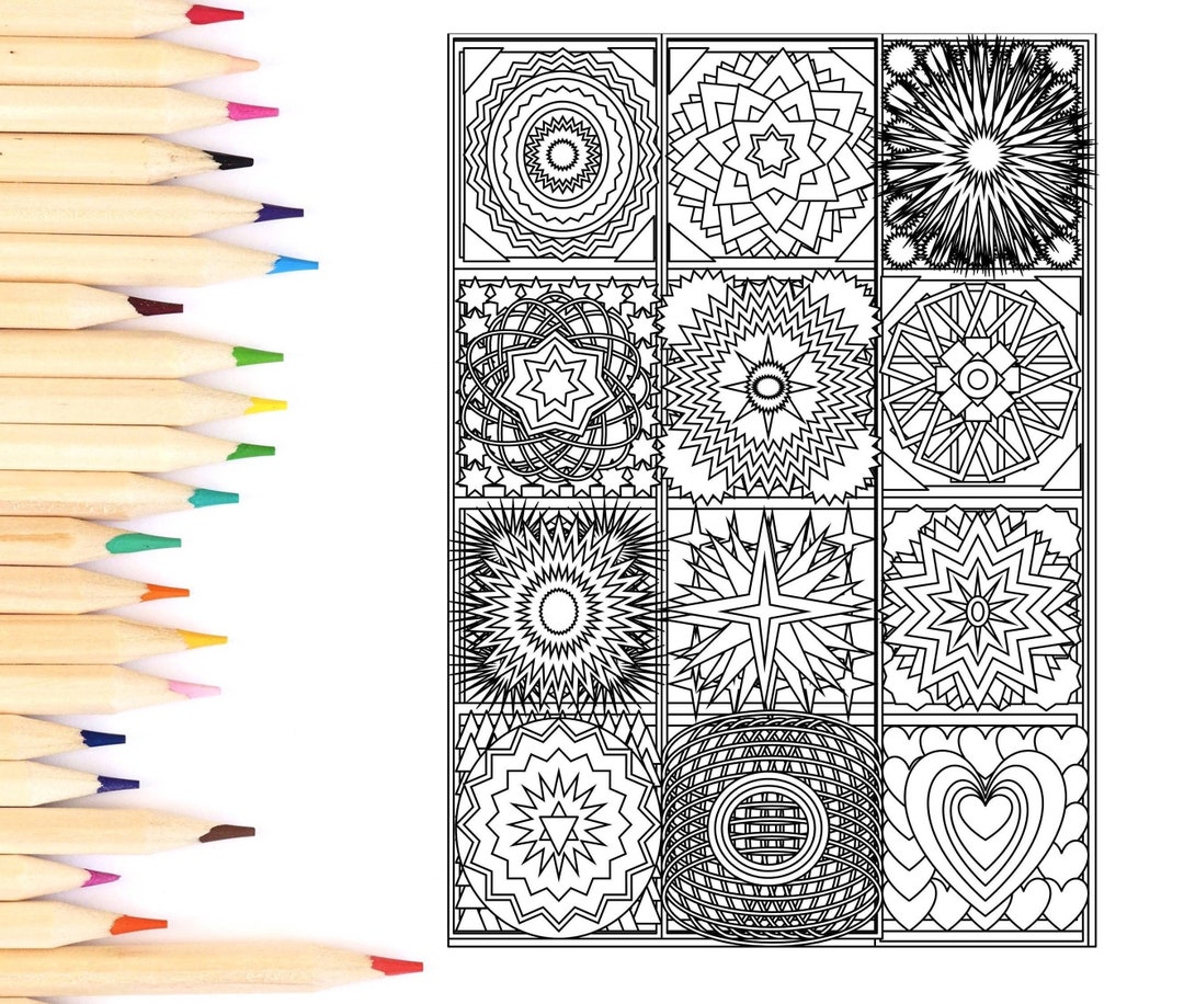 Jewels, Adult Coloring Page Instant Download, Geometric Shapes and ...