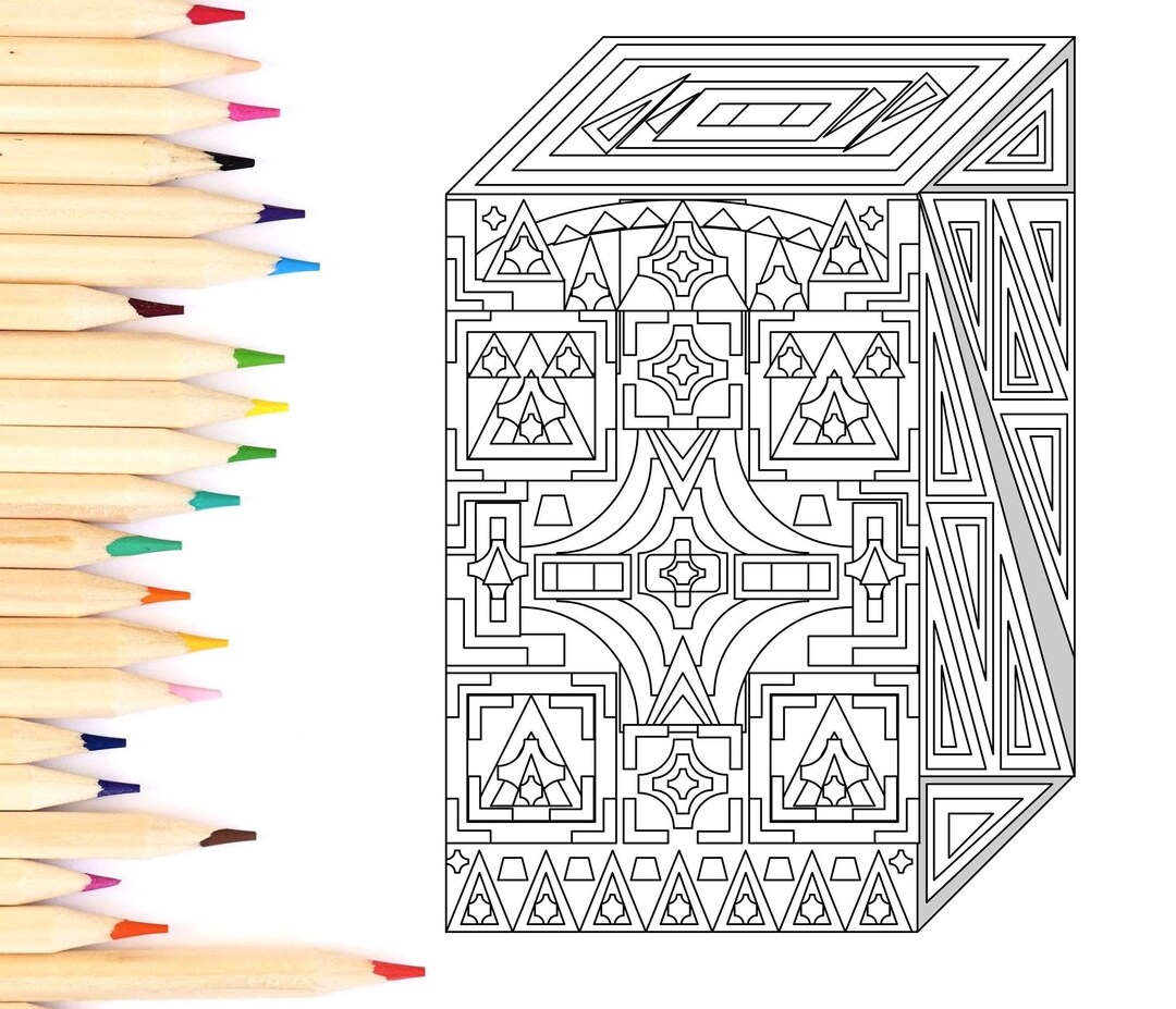 Adult Coloring Page Instant Download, Cuboid, Shapes and Geometric ...