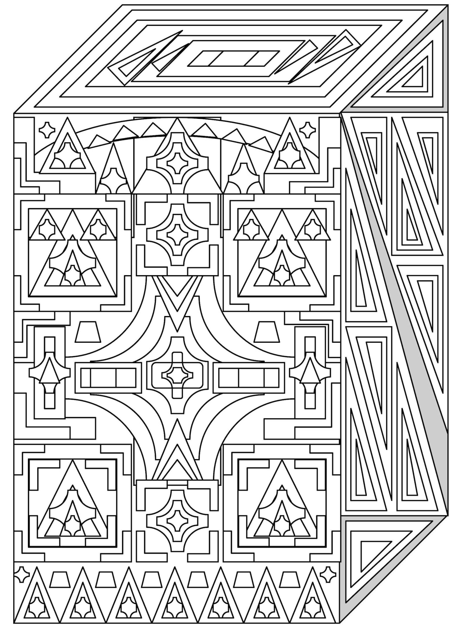 Adult Coloring Page Instant Download, Cuboid, Shapes and Geometric ...