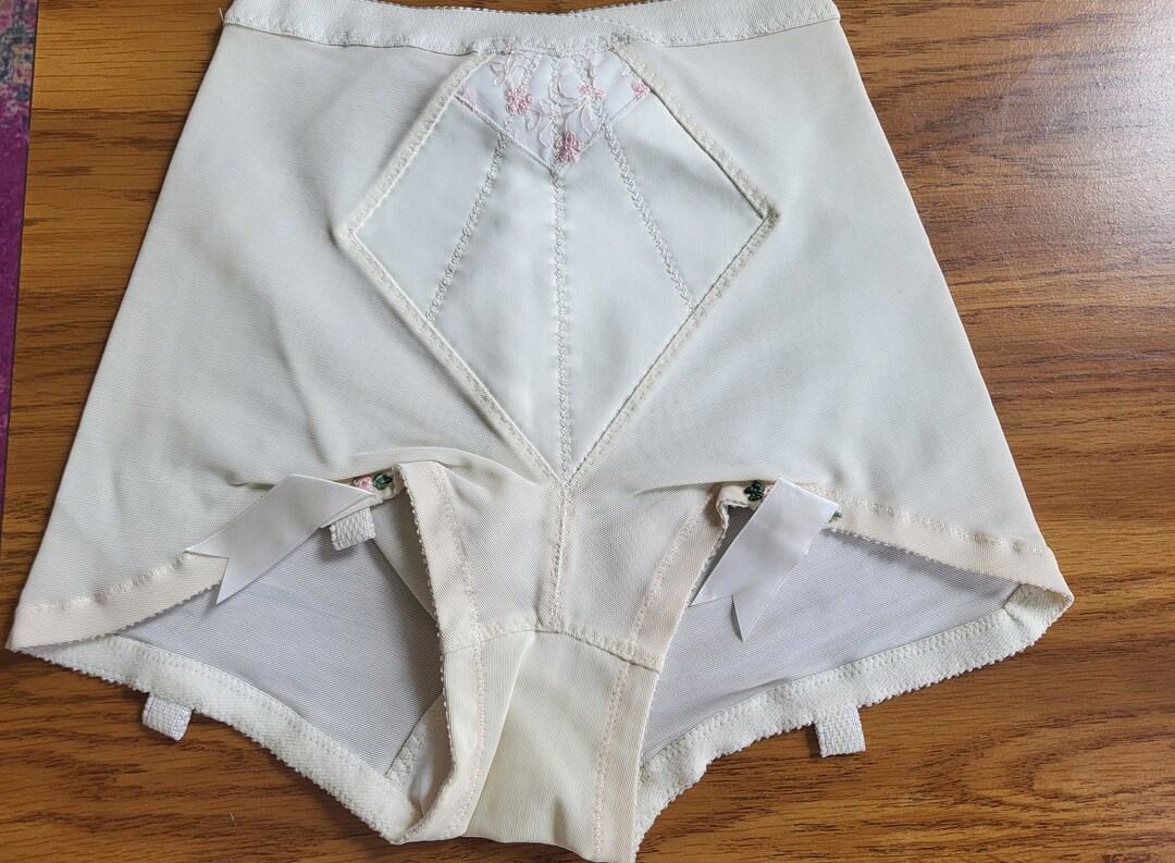 Deadstock Vintage Breif Panty Shapewear With Garter Loops Floral Design ...