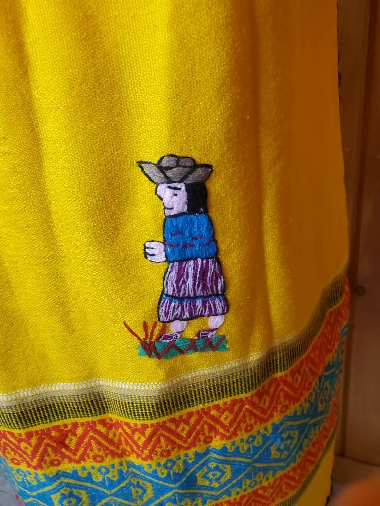 Vintage Serape Robe Poncho Embroidered Yellow Mixed Colors From Mexico ...