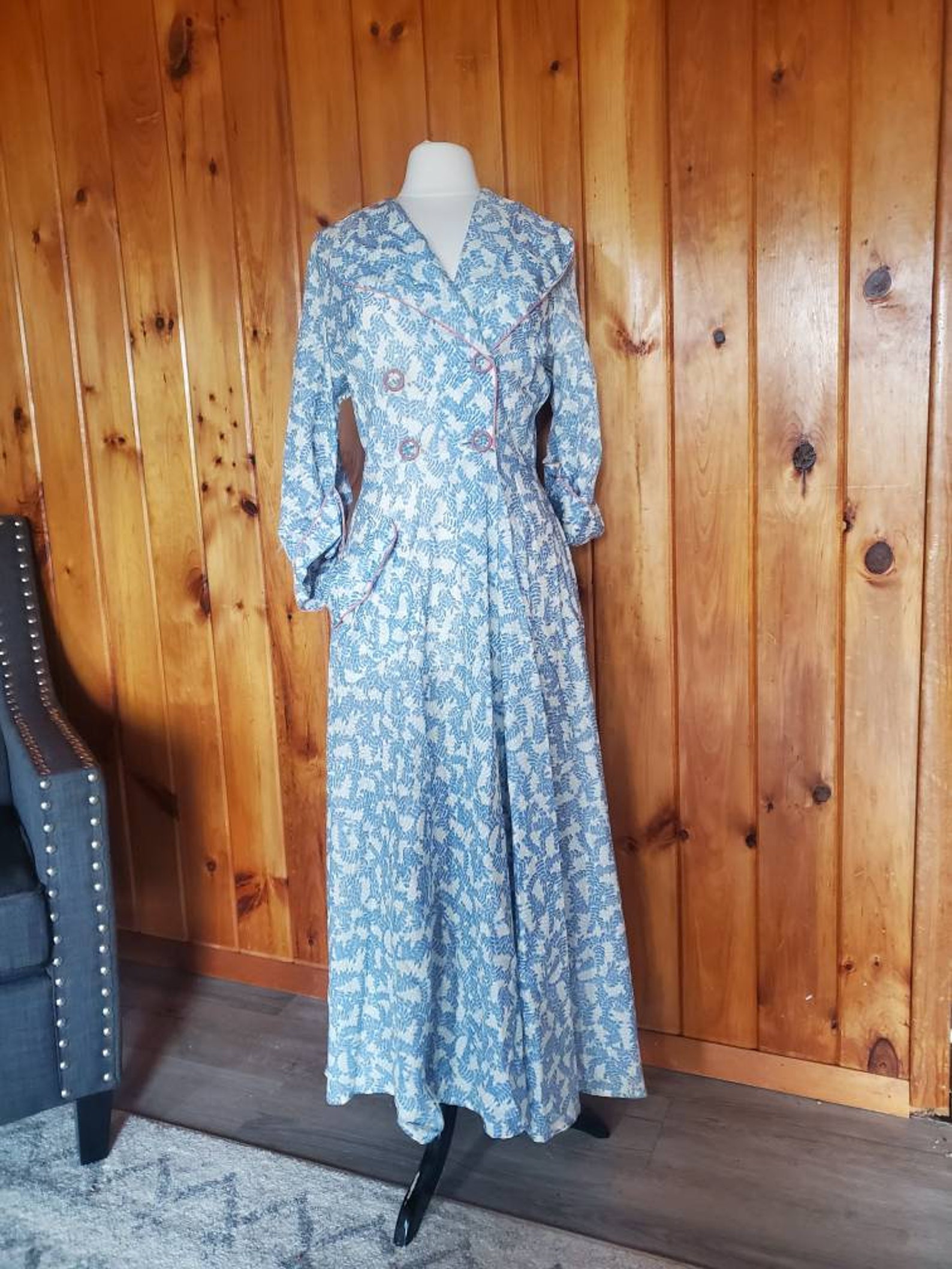 1940s Vintage Dressing Gown by Campus Girl Hostess Dress Blue - Etsy