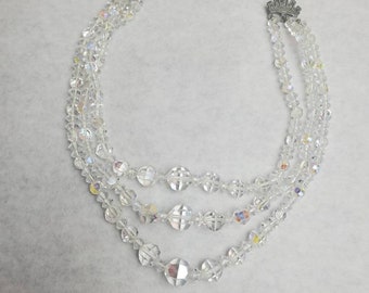 3 Strand Crystal Necklace - Etsy