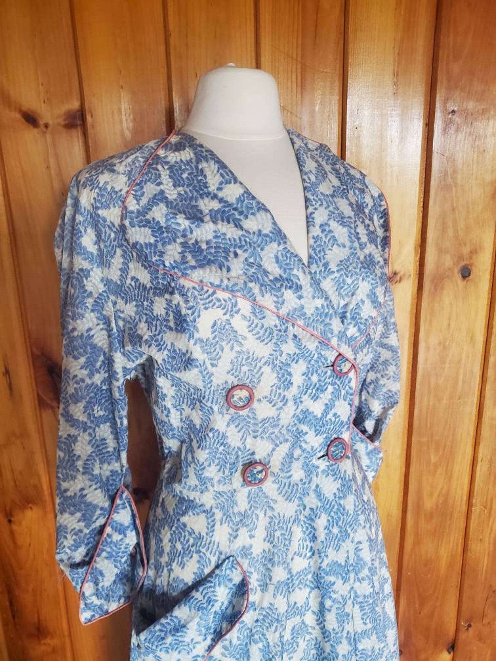 1940s Vintage Dressing Gown by Campus Girl Hostess Dress Blue - Etsy
