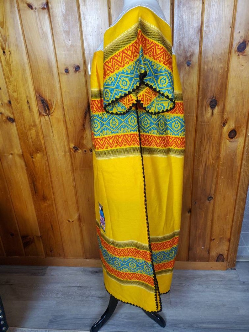Vintage Serape Robe Poncho Embroidered Yellow Mixed Colors From Mexico ...